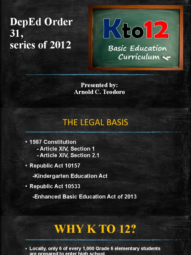 Deped Order 31, Series of 2012: Presented By: Arnold C. Teodoro | PDF ...