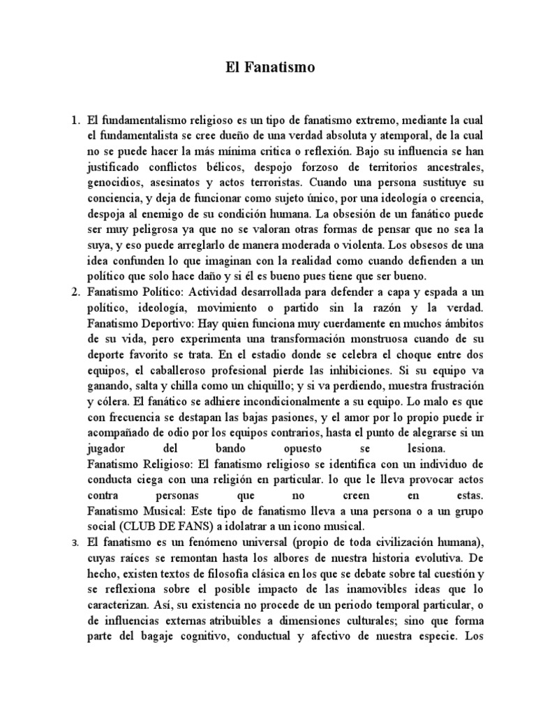El Fanatismo | PDF | Teorías filosóficas | Conceptos psicologicos