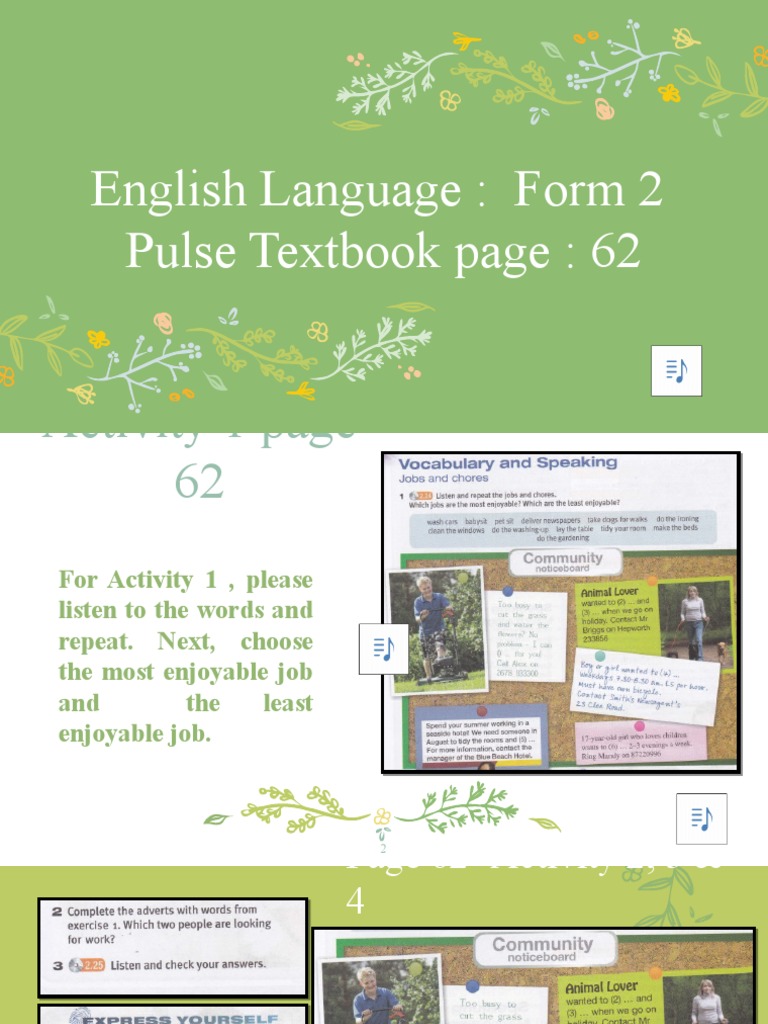 English Language: Form 2 Pulse Textbook Page: 62 | PDF