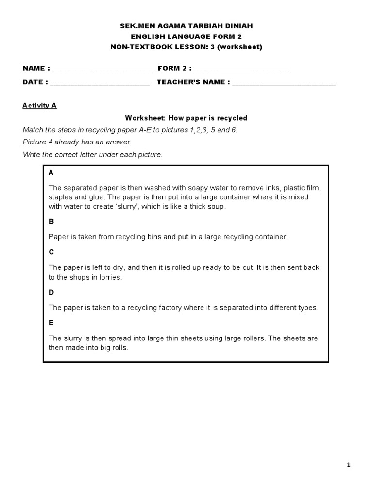 Activity A Worksheet: How Paper Is Recycled | PDF | Recycling | Paper