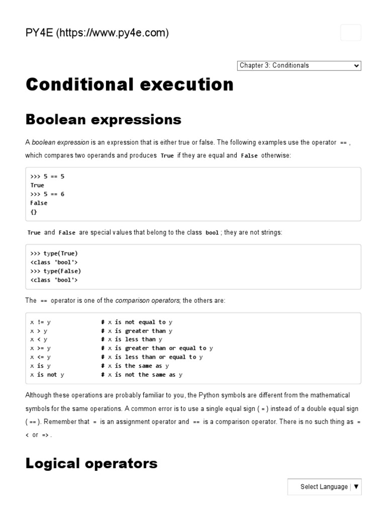 Conditional Execution: Boolean Expressions | PDF | Boolean Data Type | Software Development