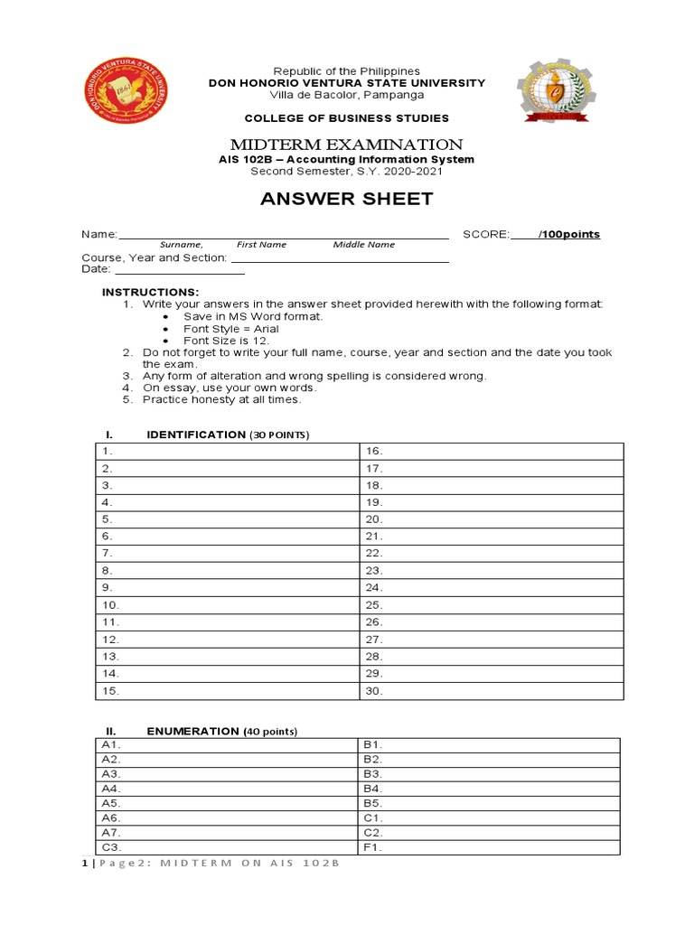 Answer Sheet: Midterm Examination | PDF | Chess | Chess Theory