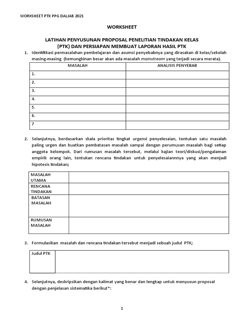 Lembar Kerja Materi PTK - PPG 2021 | PDF
