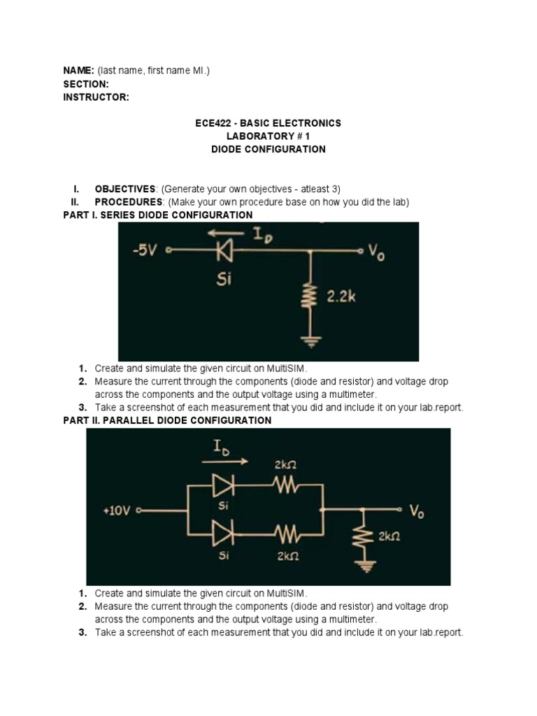 Lab 1 Diode Configuration | PDF