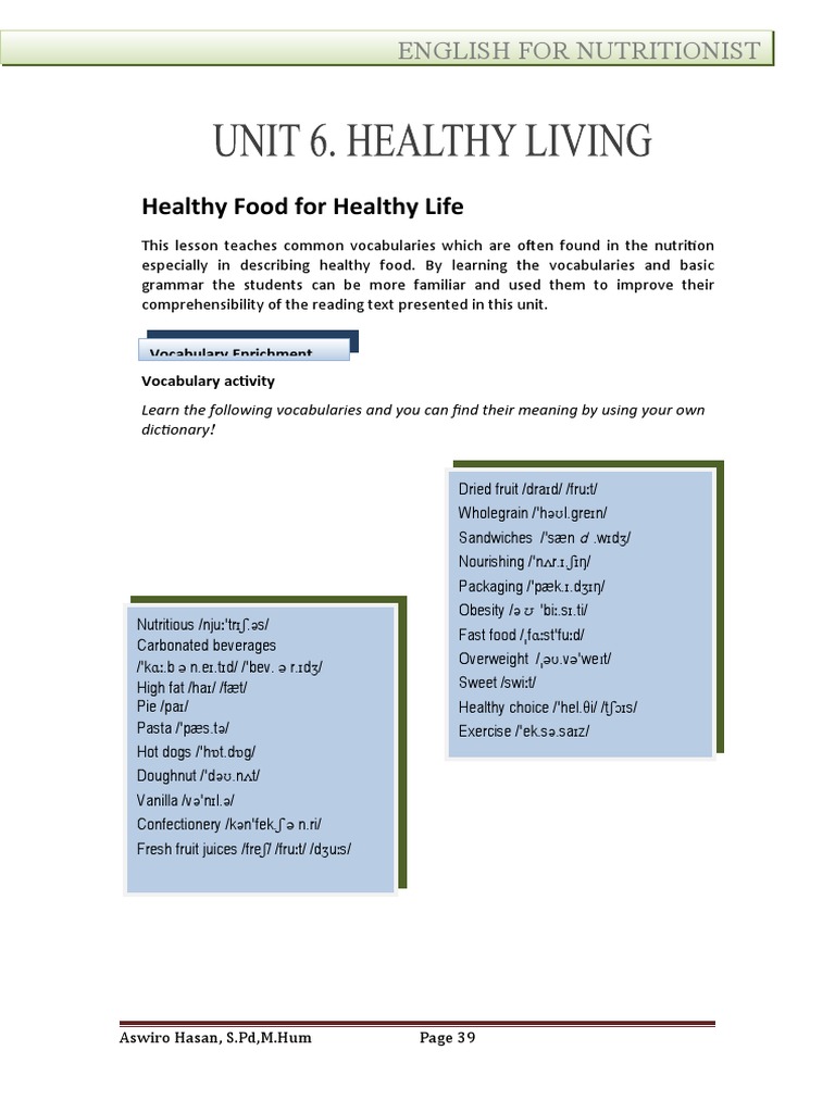 Unit 6 Healthy Living | PDF | Obesity | Foods