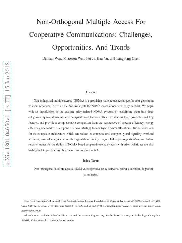 Non-Orthogonal Multiple Access For Cooperative Communications: Challenges, Opportunities, and ...