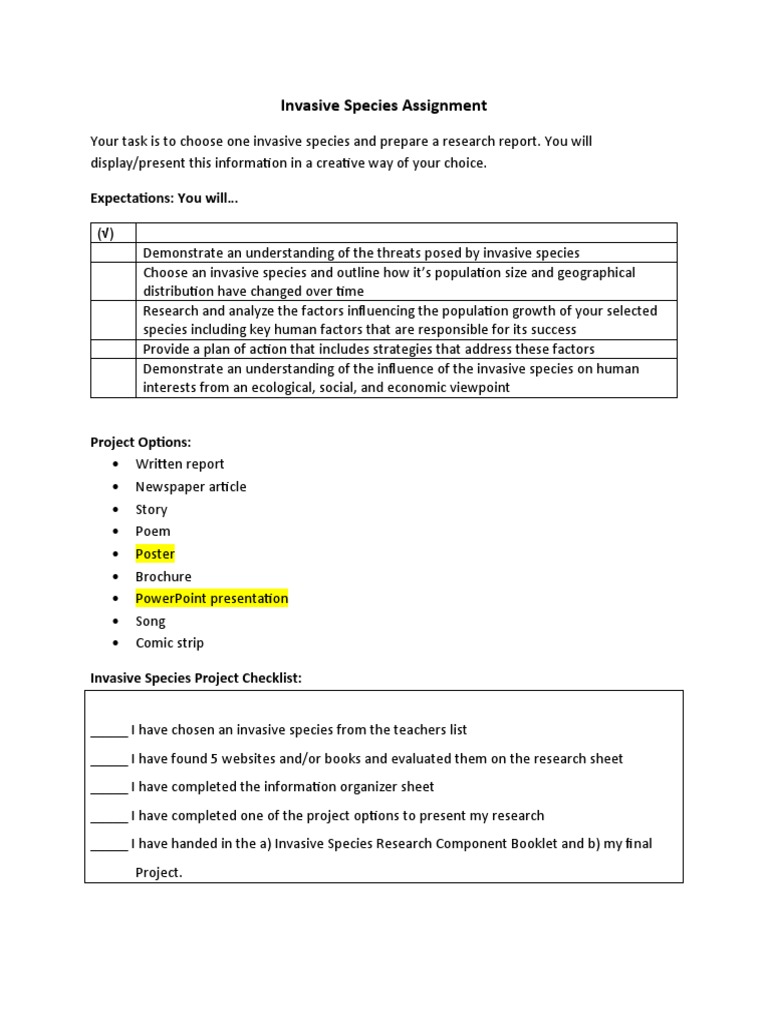 Invasive Species Research Project Guide | PDF | Invasive Species ...