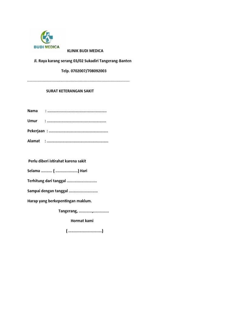 Contoh Surat Keterangan Sakit Klinik | PDF