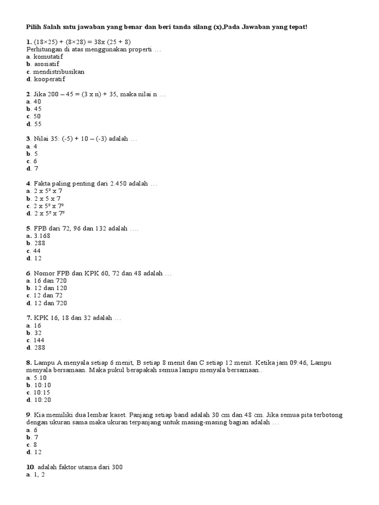 Soal Latihan MTK KLS 6 | PDF