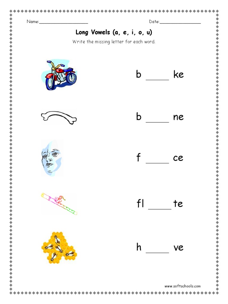 Phonics Long Vowels A e I o U Worksheet | PDF