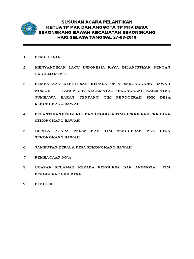 Susunan Acara PKK | PDF