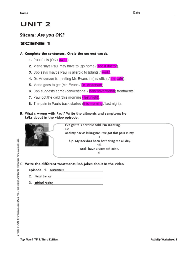 UNIT 02 TV Activity Worksheets | PDF