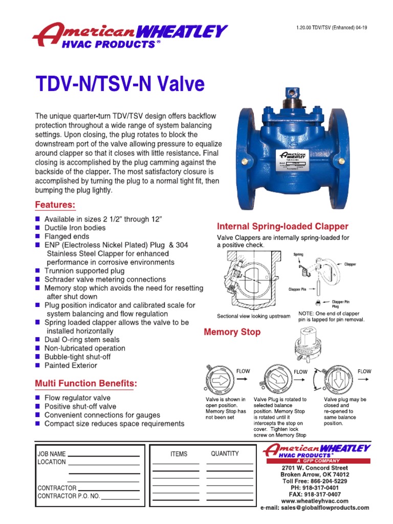 American Wheatley HVAC Triple Duty Valve Triple Service Valve TDV N-TSV ...