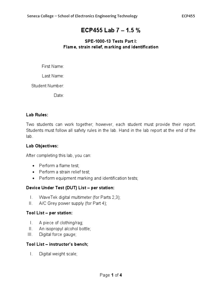 Ecp455 - Lab 7 - Spe-1000-13 Tests Part I | PDF | Power Supply | Voltage