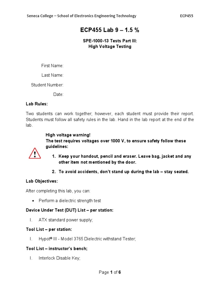 Ecp455 - Lab 9 - Spe-1000-13 Tests Part III | PDF | High Voltage ...