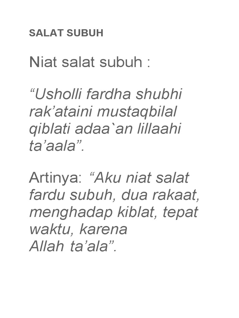 Niat Sholat Lima Waktu | PDF Niat Sholat Lima Waktu | PDF