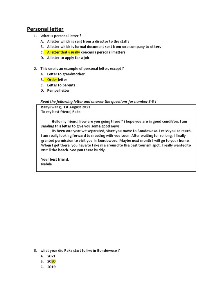 Understanding Personal Letters | PDF