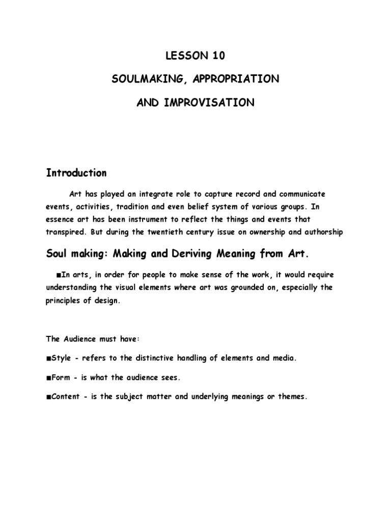 Lesson 10-Soulmaking, Appropriation and Improvisation | PDF ...
