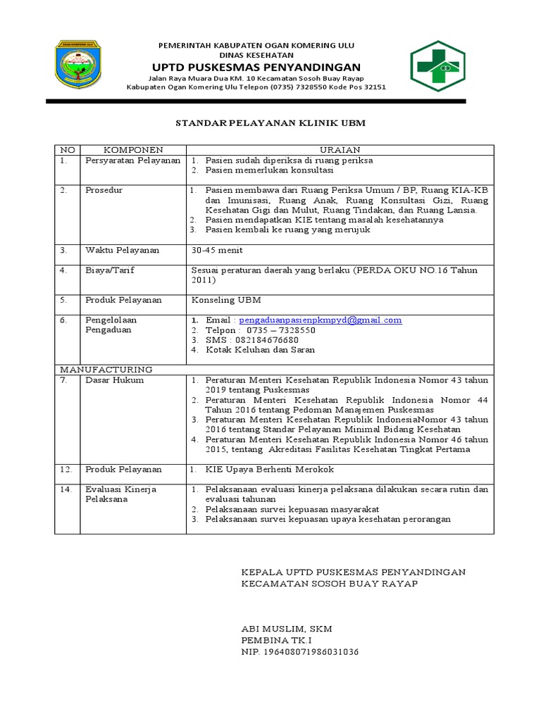 Standar Pelayanan Ubm | PDF