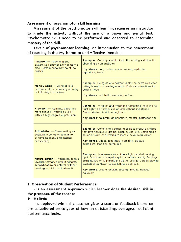 Assessment of Psychomotor Skill Learning | PDF