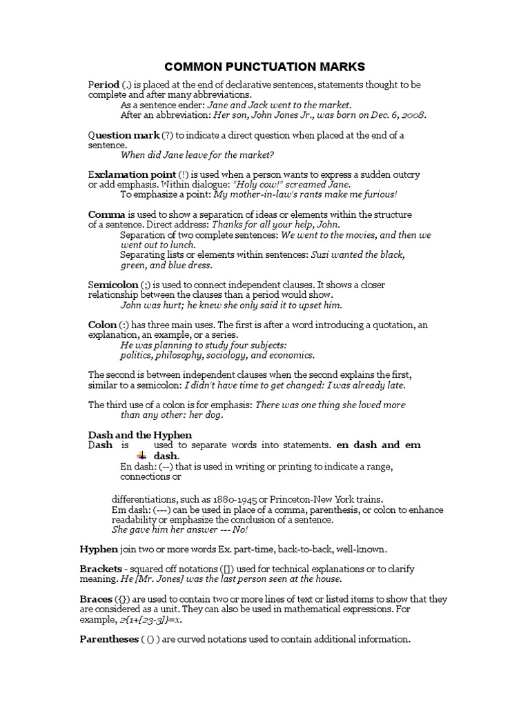Common Punctuation Marks | PDF | Bracket | Punctuation