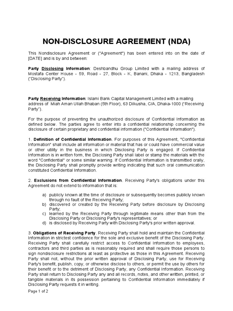 Basic Non Disclosure Agreement | PDF | Non Disclosure Agreement | Confidentiality
