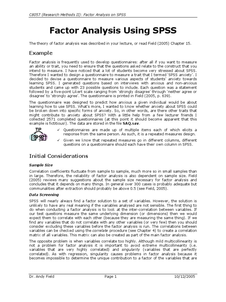 Factor Analysis Using Spss Example Pdf Correlation And Dependence