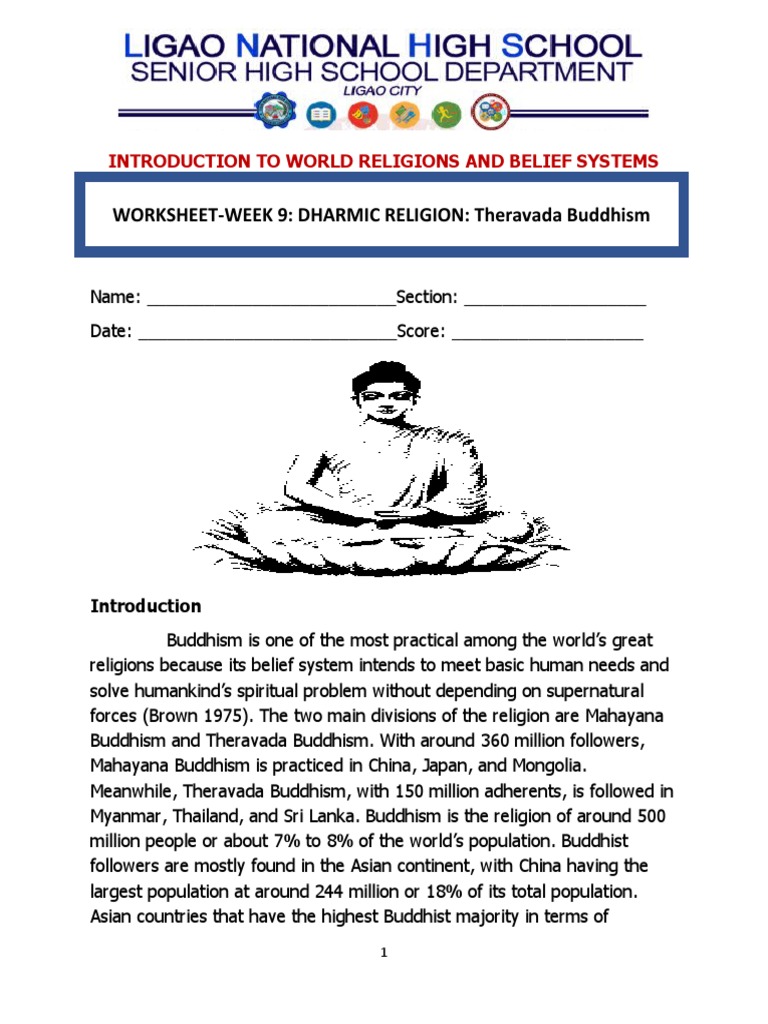 WORKSHEET-WEEK 9: DHARMIC RELIGION: Theravada Buddhism: Introduction To ...