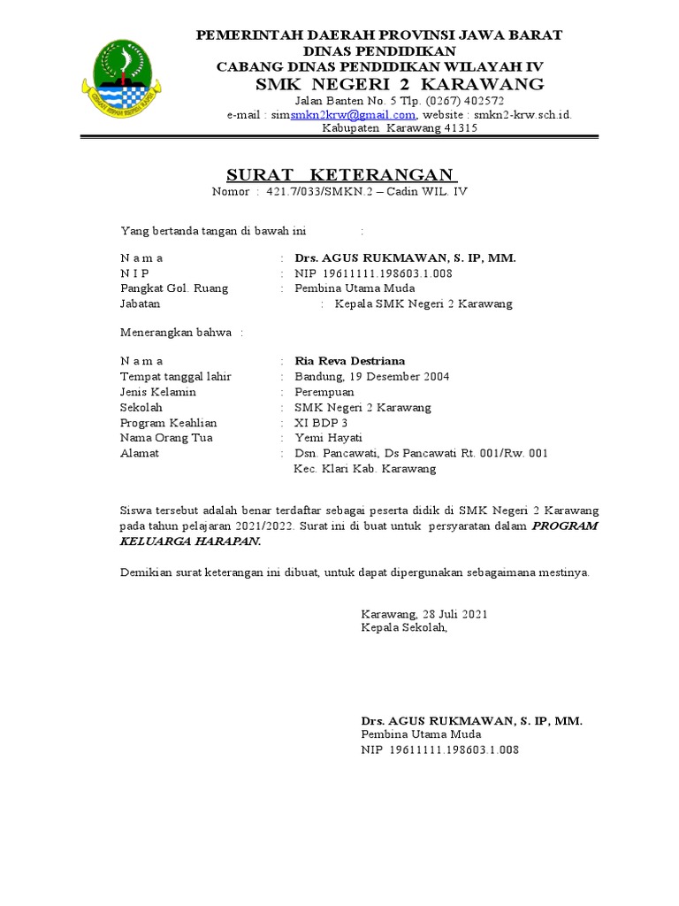 Surat Keterangan Siswa PKH | PDF