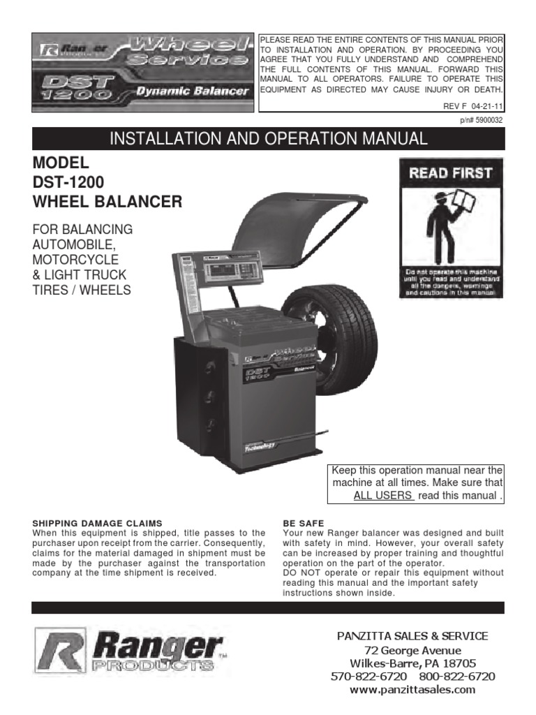 Installation and Operation Manual: Model DST-1200 Wheel Balancer | PDF ...