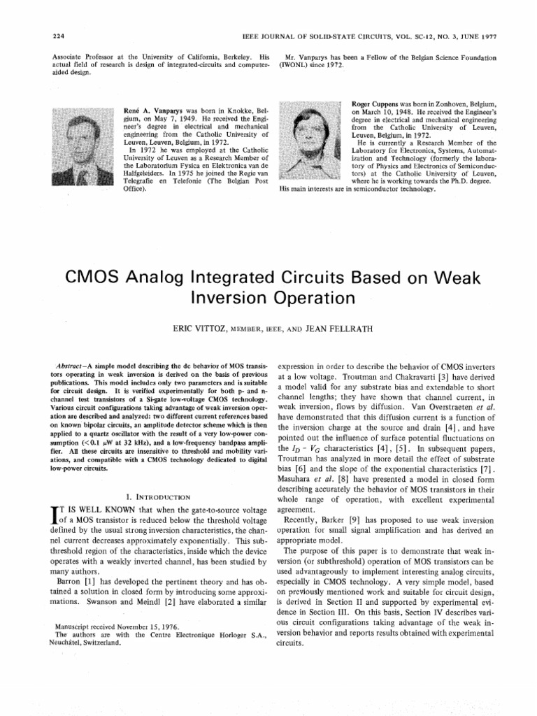 Cmos Analog Integrated Circuits Based On Weak Inversion Operation Pdf