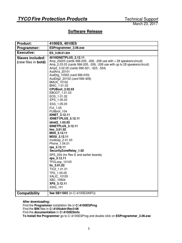 TYCO Fire Protection Products: Software Release | PDF | Booting | Computing