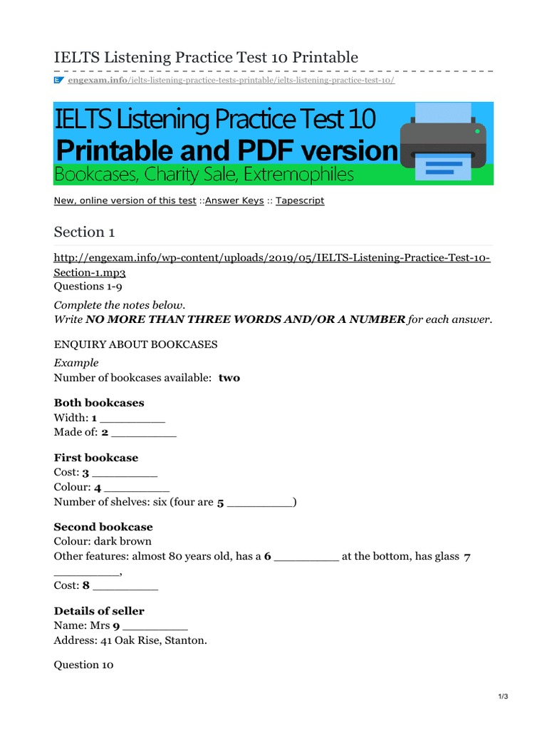 Engexam Info Ielts Listening Practice Test 10 Printable Pdf