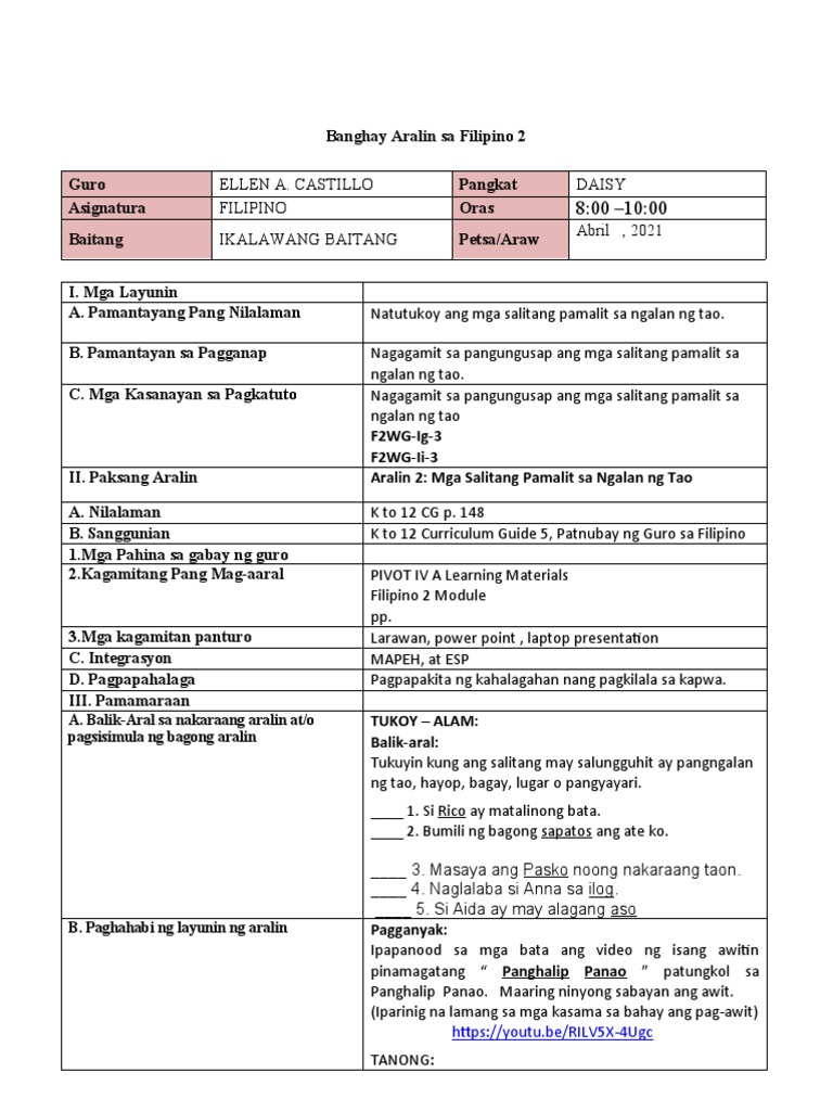 Lesson Exemplar - Q3-Week 2 Filipino | PDF