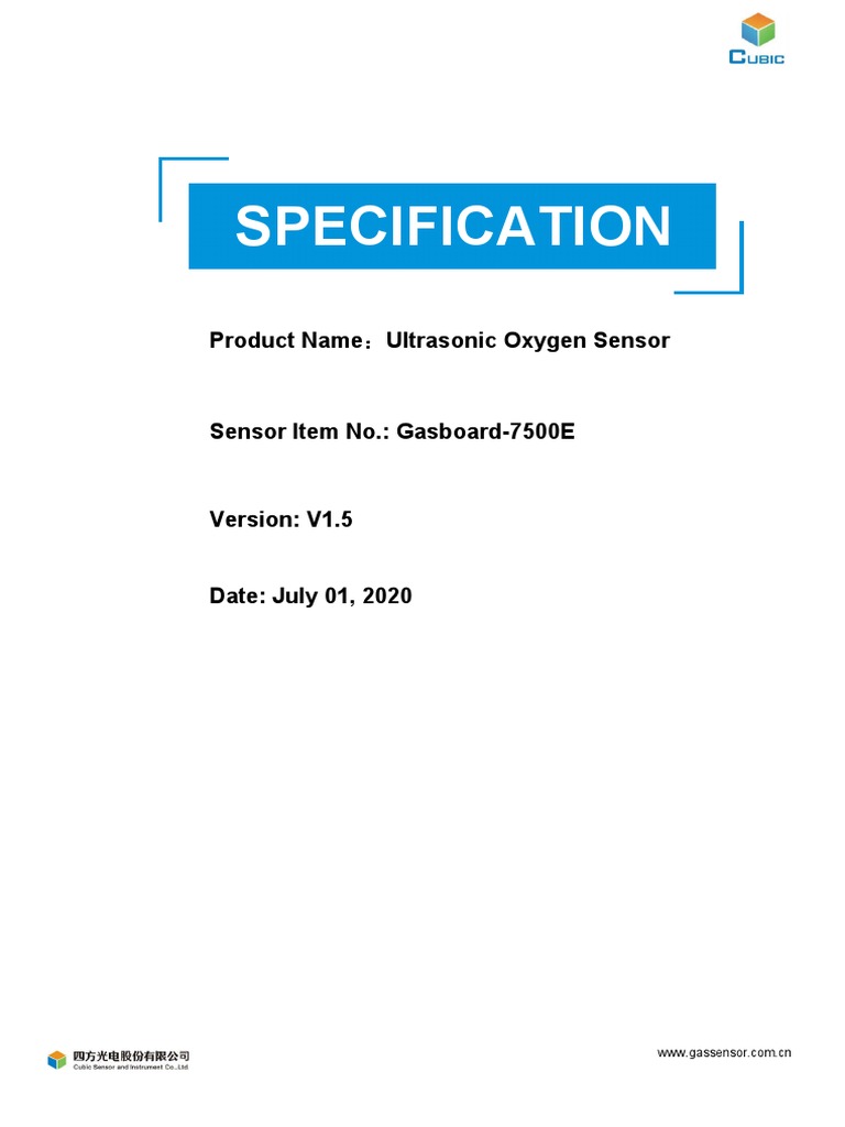 Specification: Product Name Ultrasonic Oxygen Sensor | PDF | Ultrasound ...