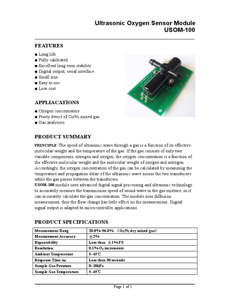 USOM-100 Ultrasonic Oxygen Sensor | PDF | Sensor | Gases