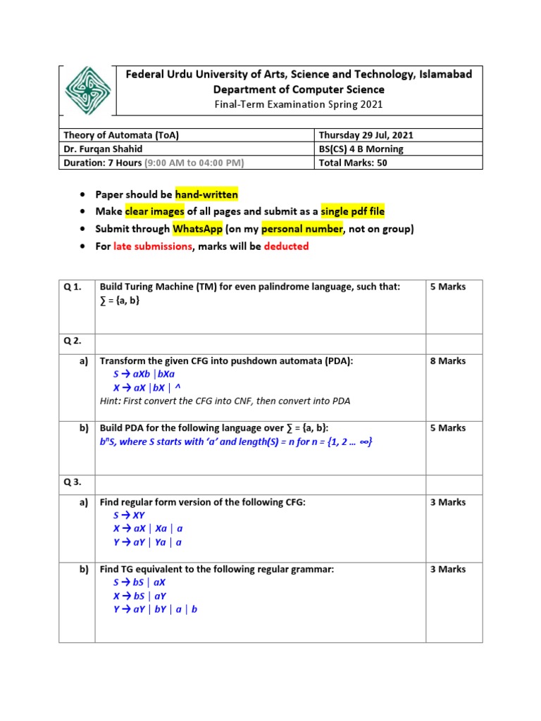 TOA Final Term BS4B | Download Free PDF | Theoretical Computer Science ...