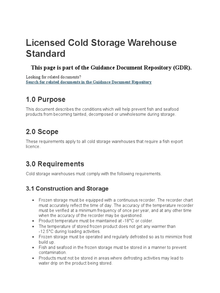 Cold Storage Warehouse Standards | PDF | Pest Control | Warehouse