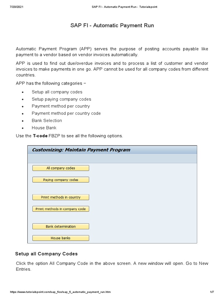 SAP FI - Automatic Payment Run - Tutorialspoint | PDF | Accounts ...