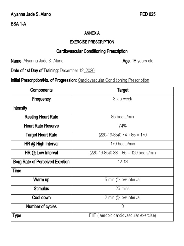 Cardio and Strength Training Prescription | PDF | Strength Training ...