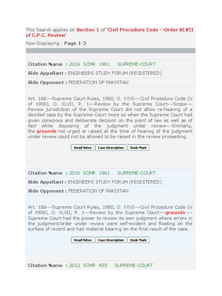 Section 1 'Civil Procedure Code - Order XLVII of C.P.C. Review' | PDF | Lawsuit | Judgment (Law)