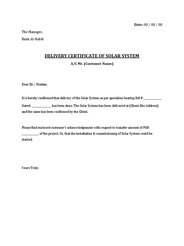Delivery Certificate | PDF