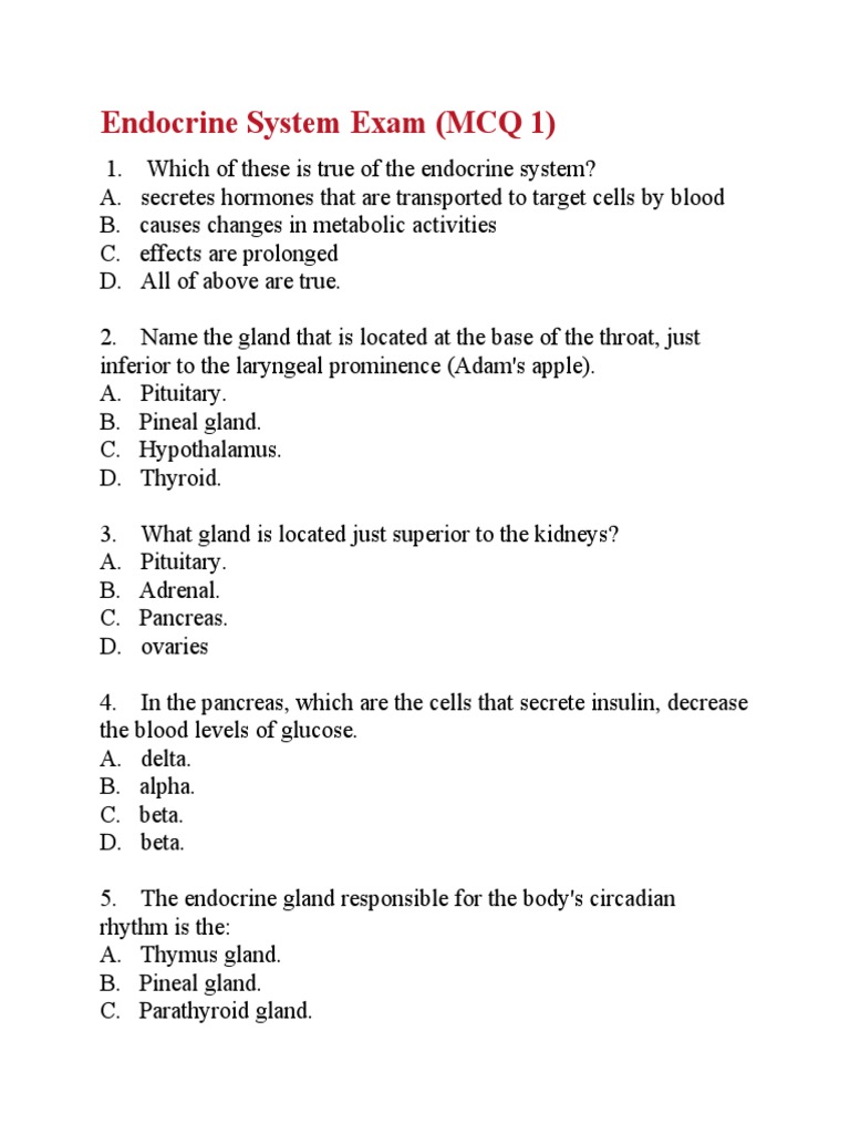 Endocrine System Mcqs | PDF | Glands | Endocrine System