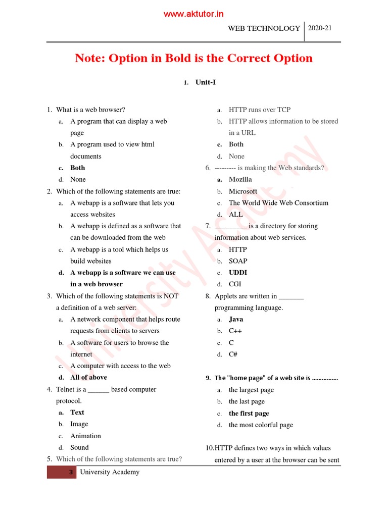 Web Technology MCQ | PDF | Method (Computer Programming) | World Wide Web