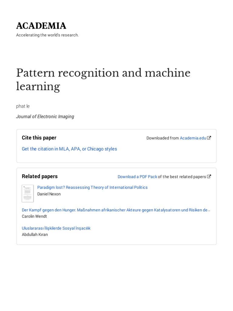 Pattern Recognition and Machine Learning: Cite This Paper | PDF