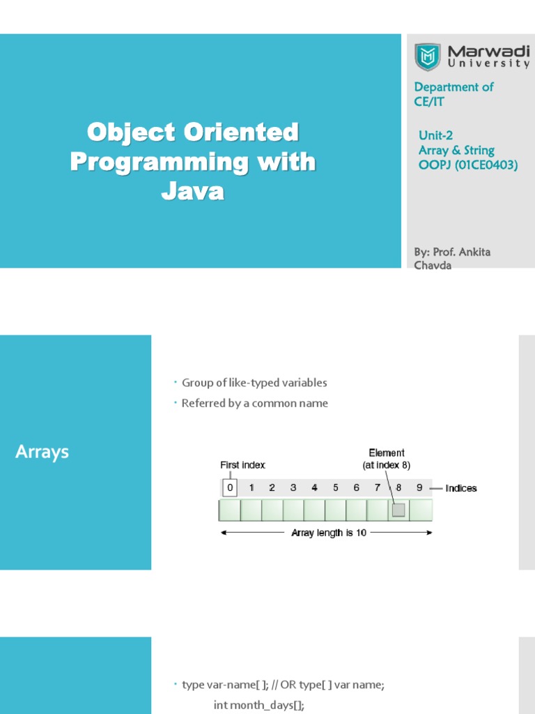 Object Oriented Programming With Java Department Of Ceit Unit 2 Array
