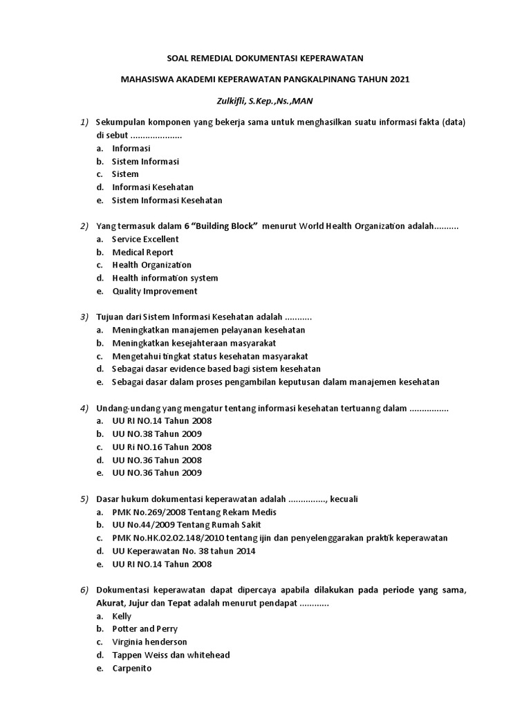 SOAL Dokep Remedial Juli 2021 OK | PDF