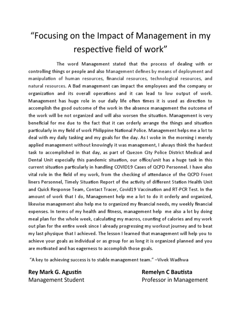 Reflection Paper For Management | PDF