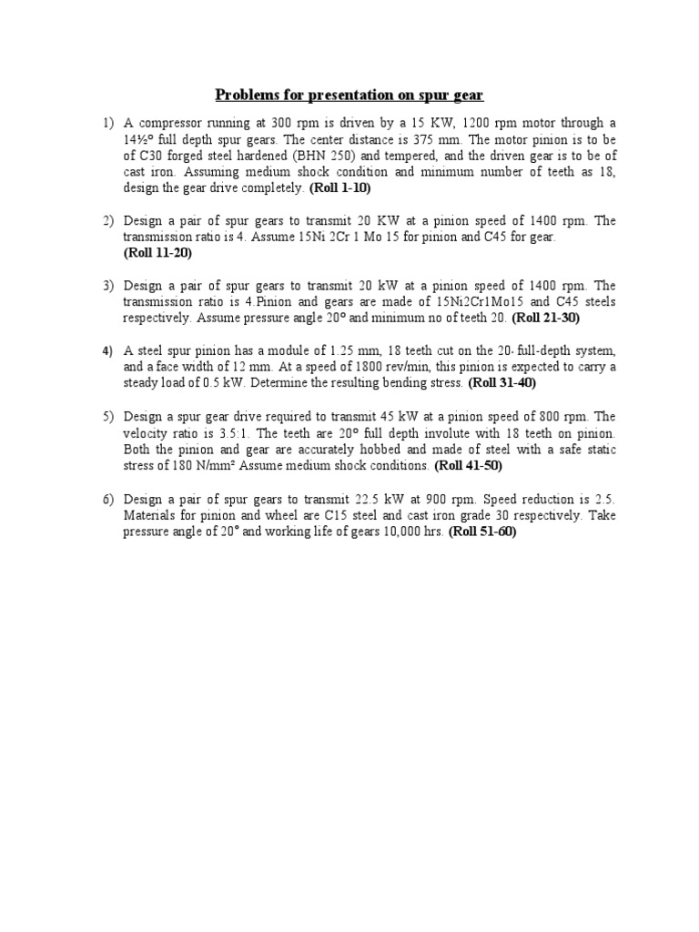 Problems For Presentation On Spur Gear | PDF