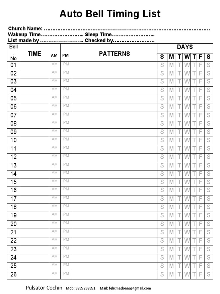 Auto Bell Timing List | PDF